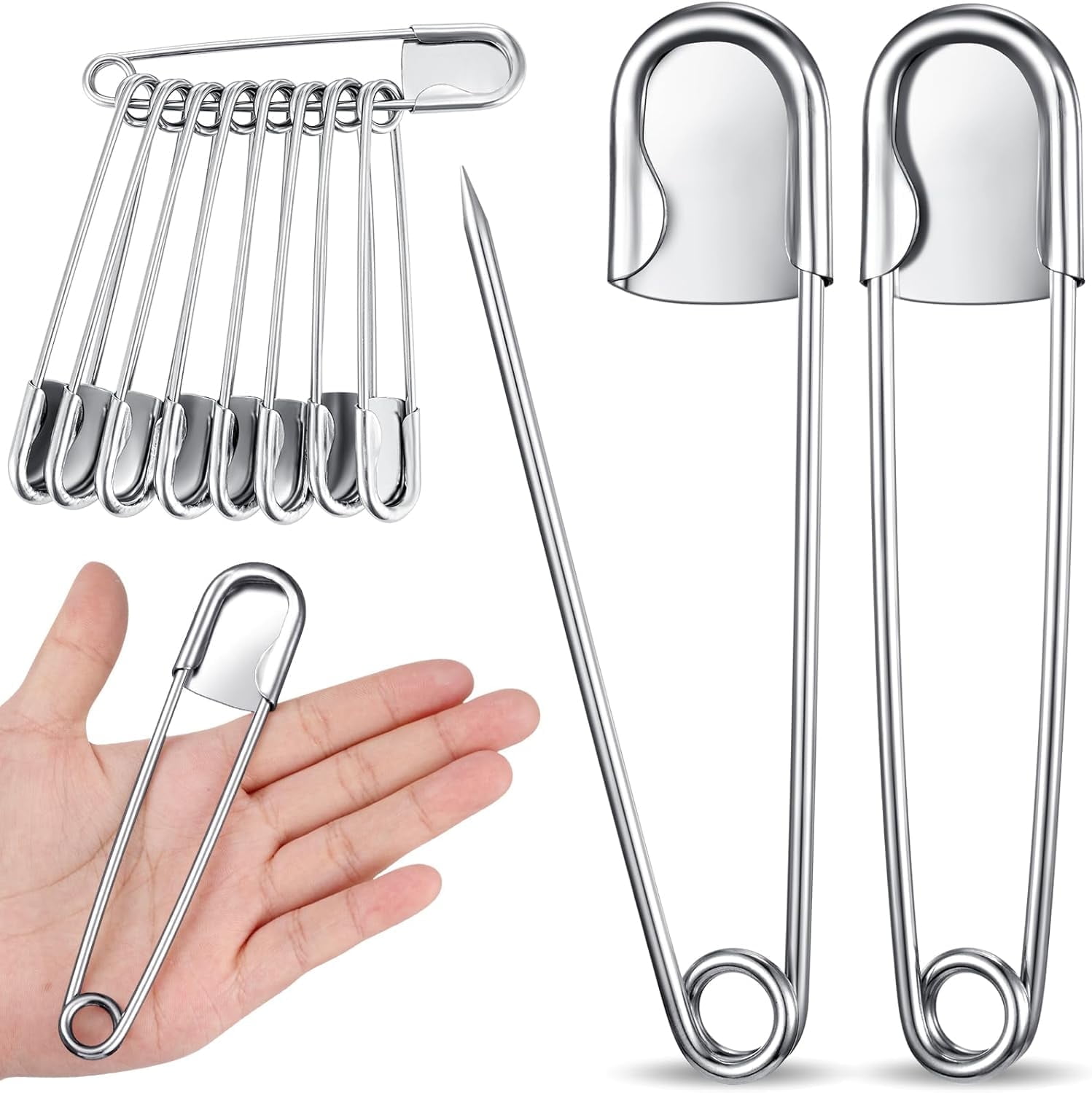 8 Pack 5 Inch Jumbo Safety Pins - Heavy Duty Stainless Steel Extra ...