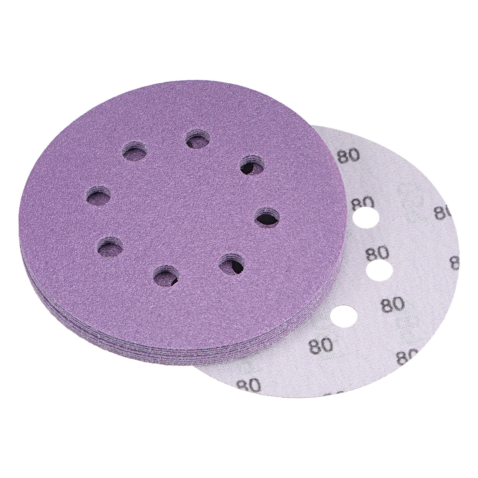 10 Pack 5-Inch Purple Sanding Discs 80 Grits 8 Hole Hook & Loop ...