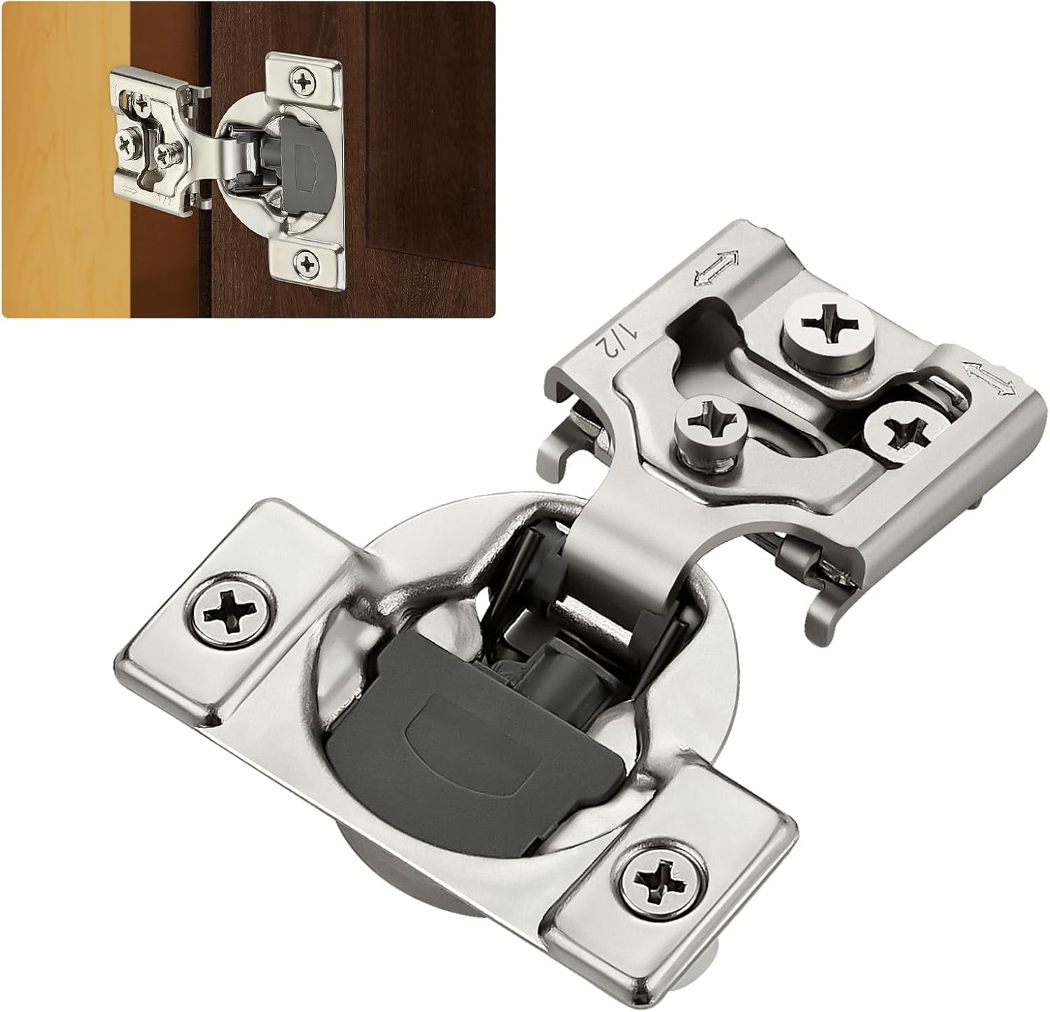 10 Pack (5 Pairs) 1/2" Overlay Soft Close Cabinet Hins, Satin Nickel ...