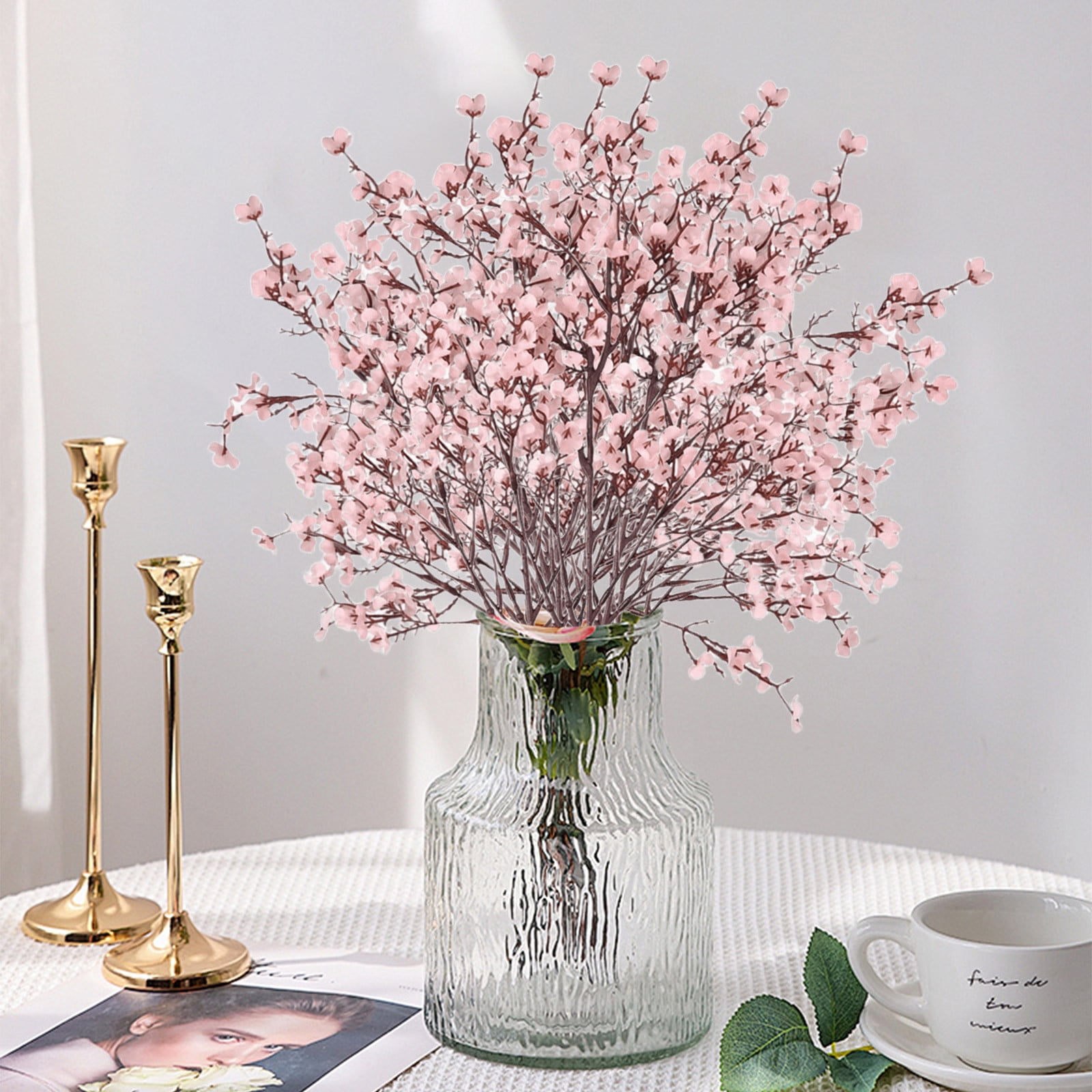 10-Pack 50cm Realistic Peach Simulation Branches Zen-Inspired Faux Flowers for Home Decor,Tea ...