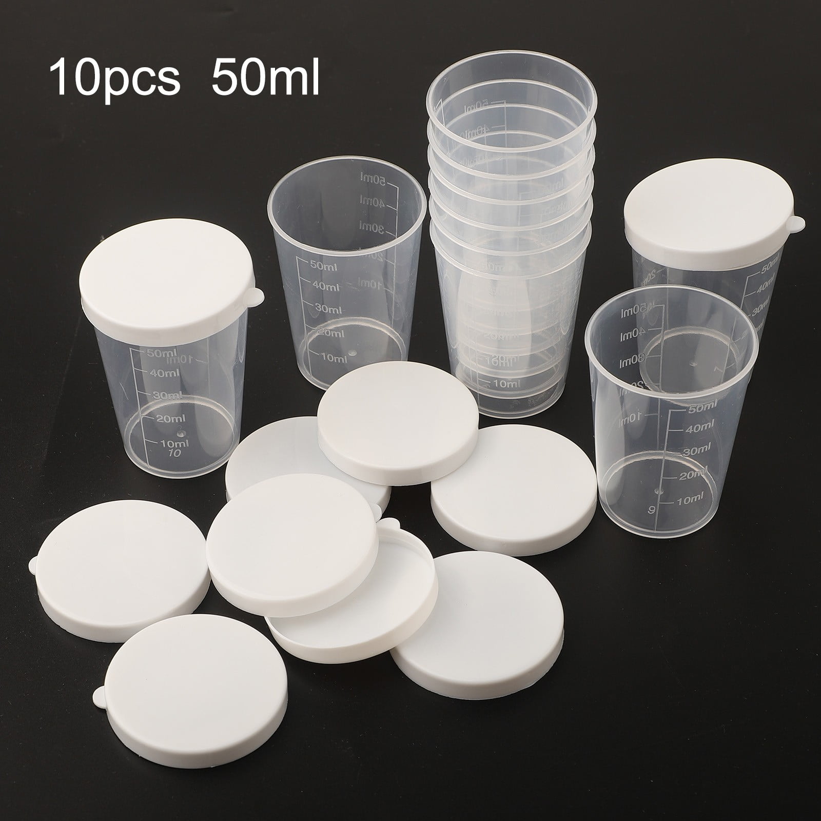 10-Pack 50ml Transparent Medicine Measuring Cups with White Lids ...