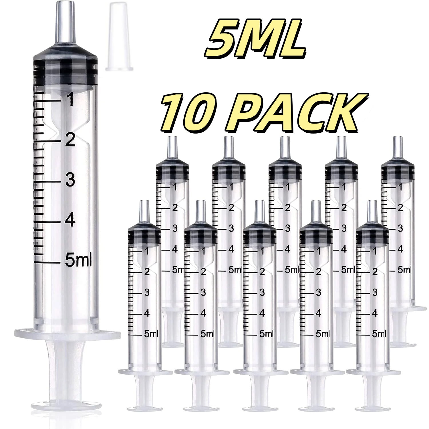 10 Pack 5ml/cc Plastic Syringe, Individually Wrapped, for Science Labs ...