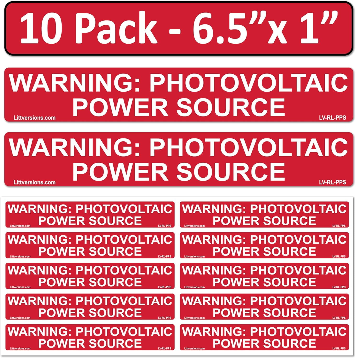 10 Pack 6.5"x1" Reflective Solar NEC Compliant Warning Photovoltaic ...