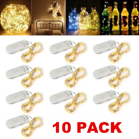 10 Pack 6.6Ft 20 Leds Battery Operated Mini Led Copper Wire String ...