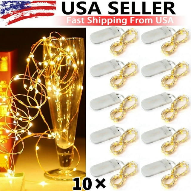 10 Pack 6.6ft 20 LEDs Battery Powered Mini LED Copper Wire String Fairy ...