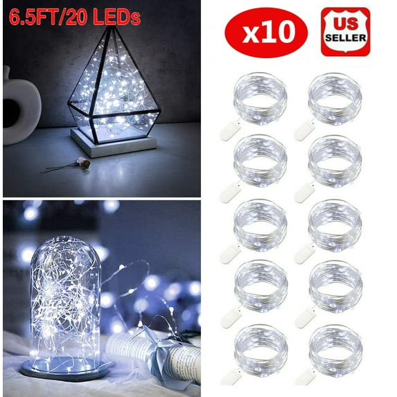 10 Pack Small Power Colored 6.6ft 20 LEDs Battery Operated Mini LED ...