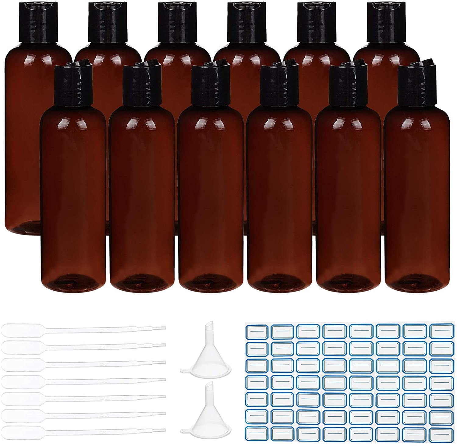 10 Pack 6.7oz PET Plastic Refillable Bottles Amber Bottles with Press ...