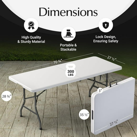 6FT Folding Table, Plastic Foldable Table Portable Heavy Duty with ...