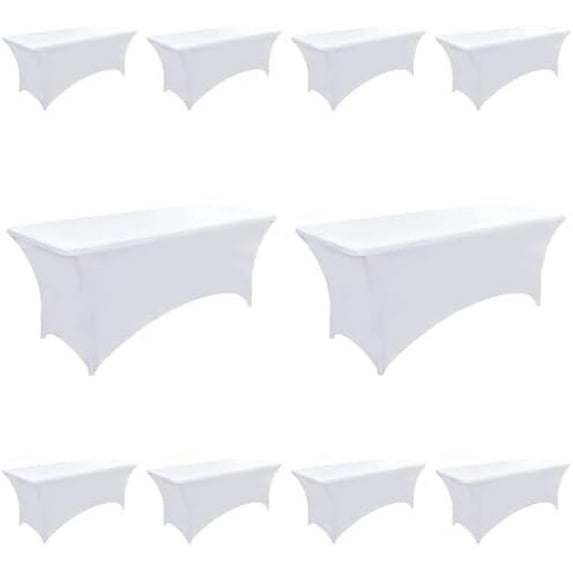 10-Pack 6ft White Spandex Table Covers for Rectangle Standard Folding ...