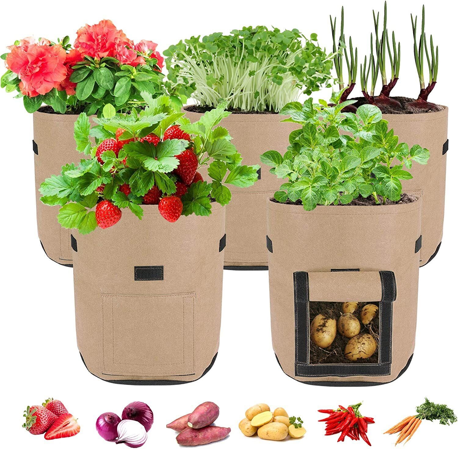 10-Pack 7 Gallon Grow Bags, Fabric Growing Bag, Thickened Nonwoven ...