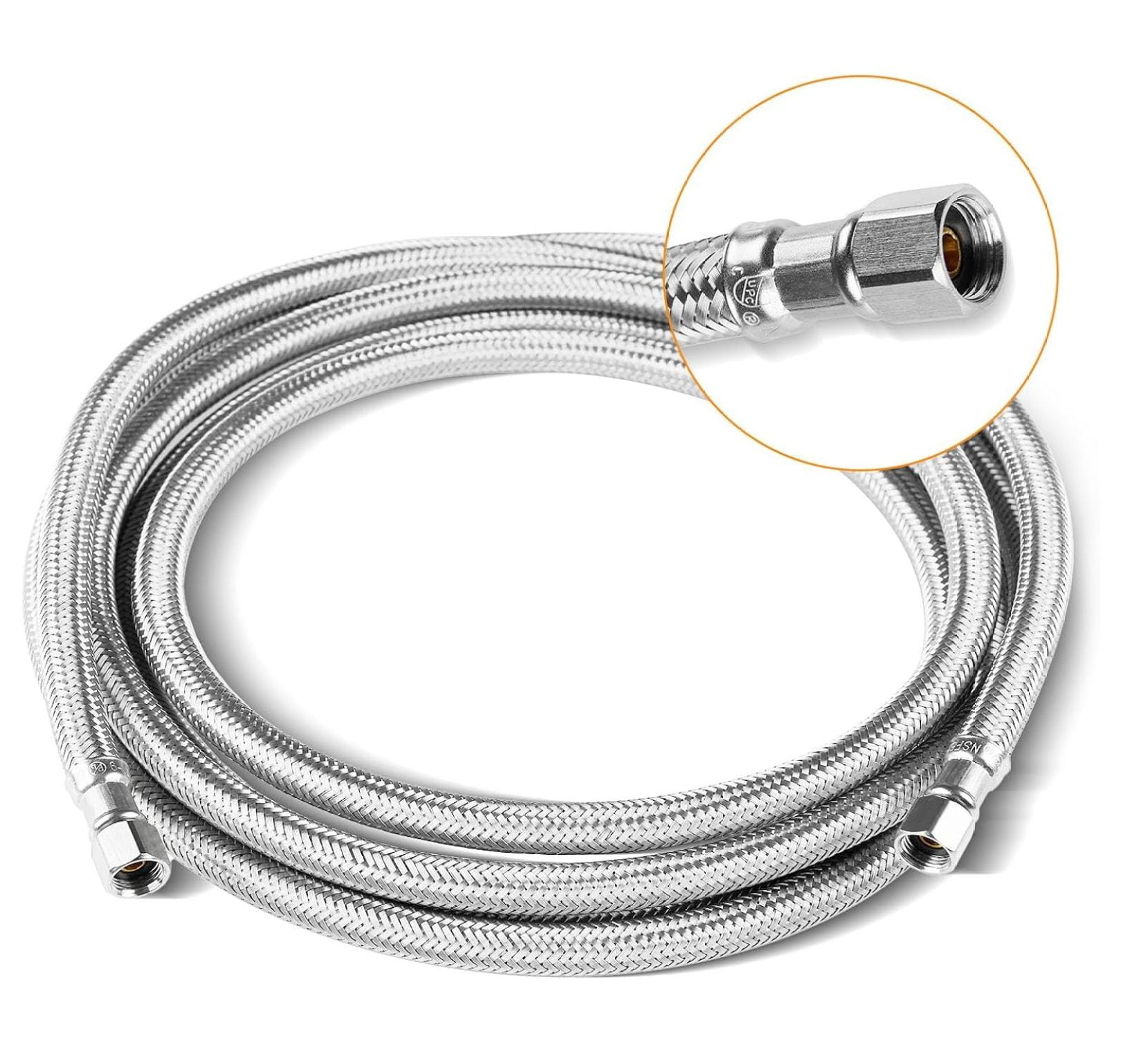 (10 Pack) 8-FT Ice Maker Supply Line, 1/4" Compression Stainless Steel ...