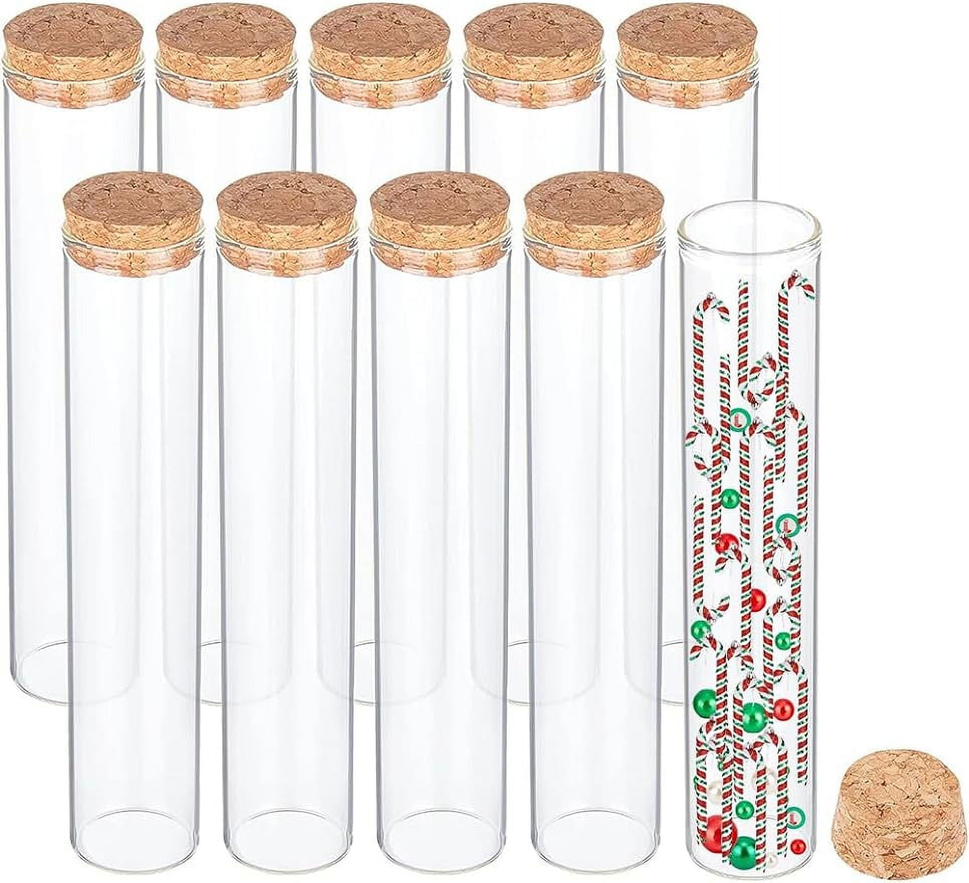10 Pack 80ml Glass Test Tube with Cork Stopper Clear Flat Mini Glass ...