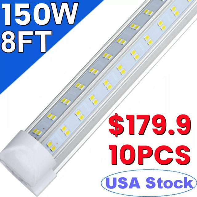 (10-Pack) 8ft LED Shop Light Fixture, V Shape 150W 18800LM 6000K ( Cold ...