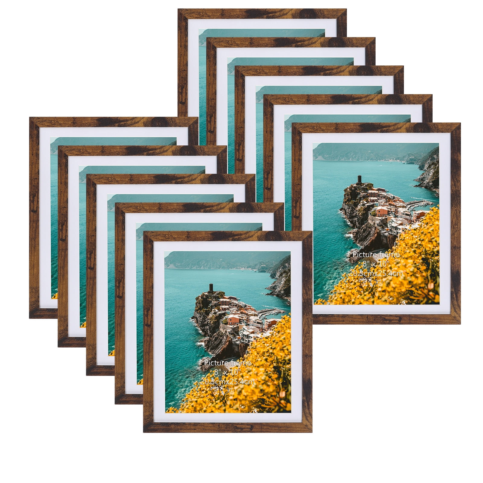 10 Pack Gallery Style 8x10 Brown Picture Frames with Mat, Wall or ...
