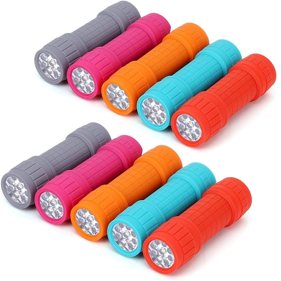 10-Pack, 9-LED Mini Flashlight Set, AAA Batteries are Included and Pre ...