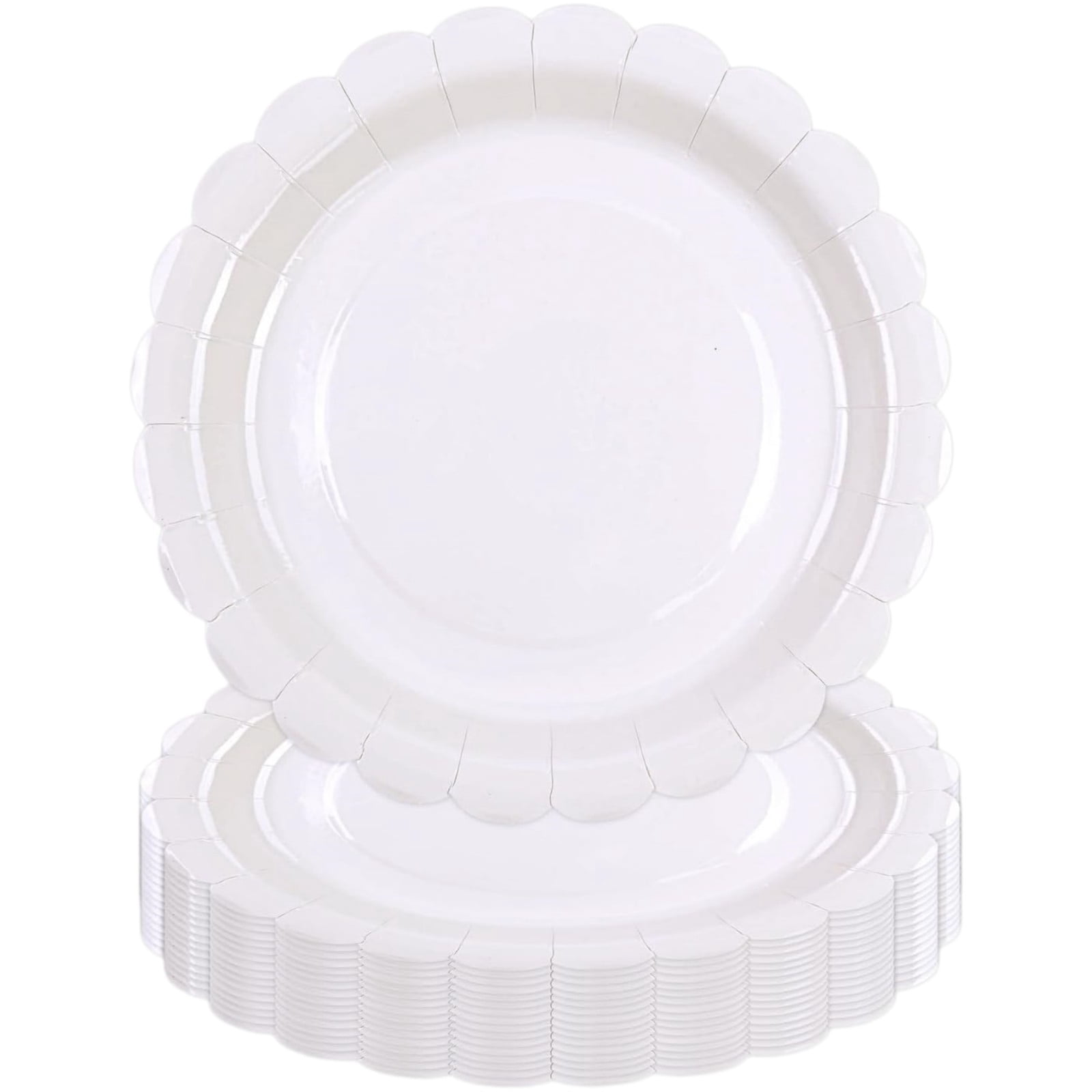 10 Pack 9" Scalloped Disposable Paper Plates, Heavy Duty White Dinner ...