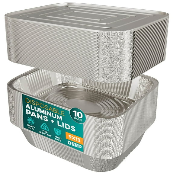 10 Pack 9x13 Aluminum Pans With Lids, Half Size Disposable Foil Trays ...