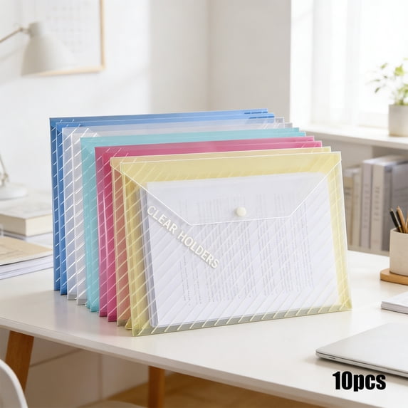 10-Pack A4 Clear File Folders, Plastic Document Pouches with Snap ...