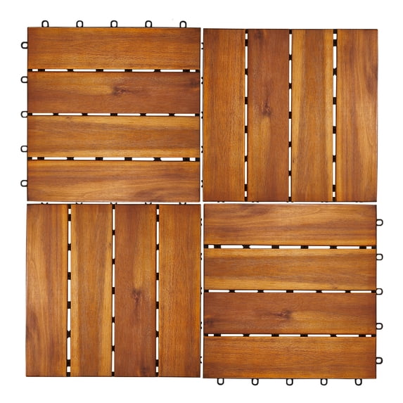 10-Pack Acacia Interlocking Wood Decktile - 4 slats - Walmart.com