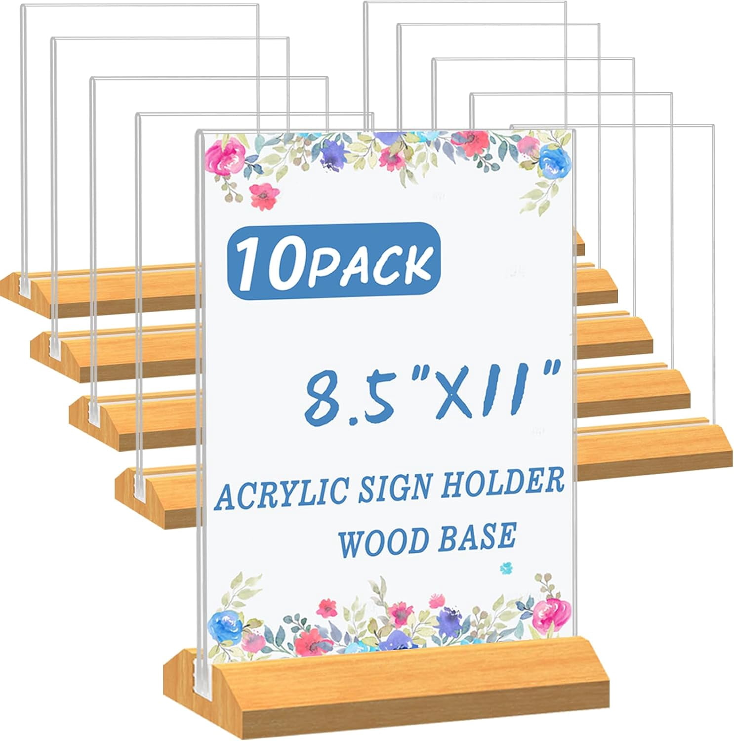10 Pack Acrylic Sign Holder 8.5 x 11 Inch with Wood Base,Signs Stand ...