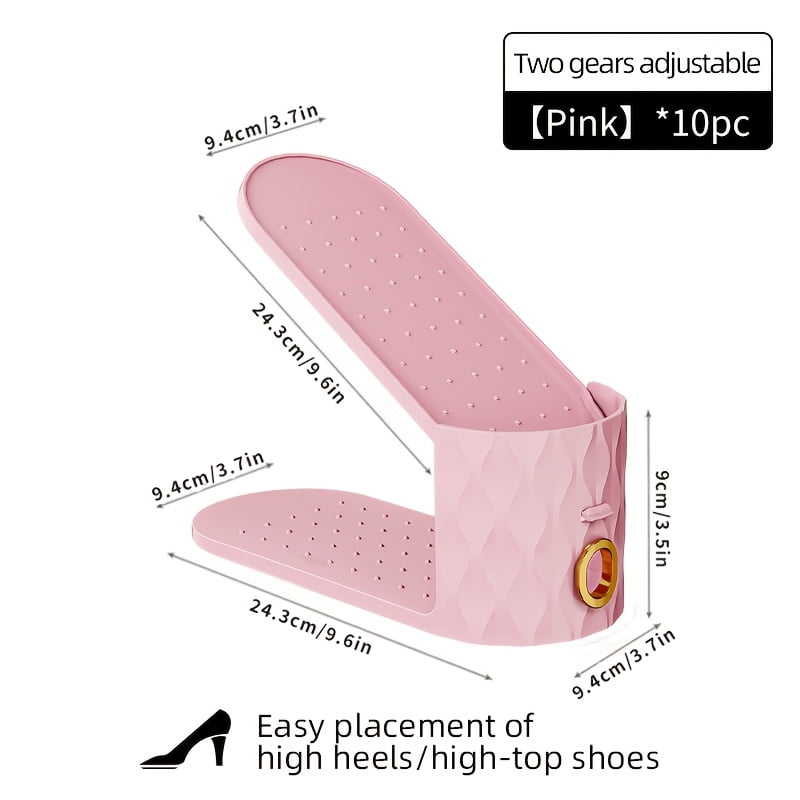 10-Pack Adjustable Plastic Shoe Racks, Double-Layer Space Saver ...