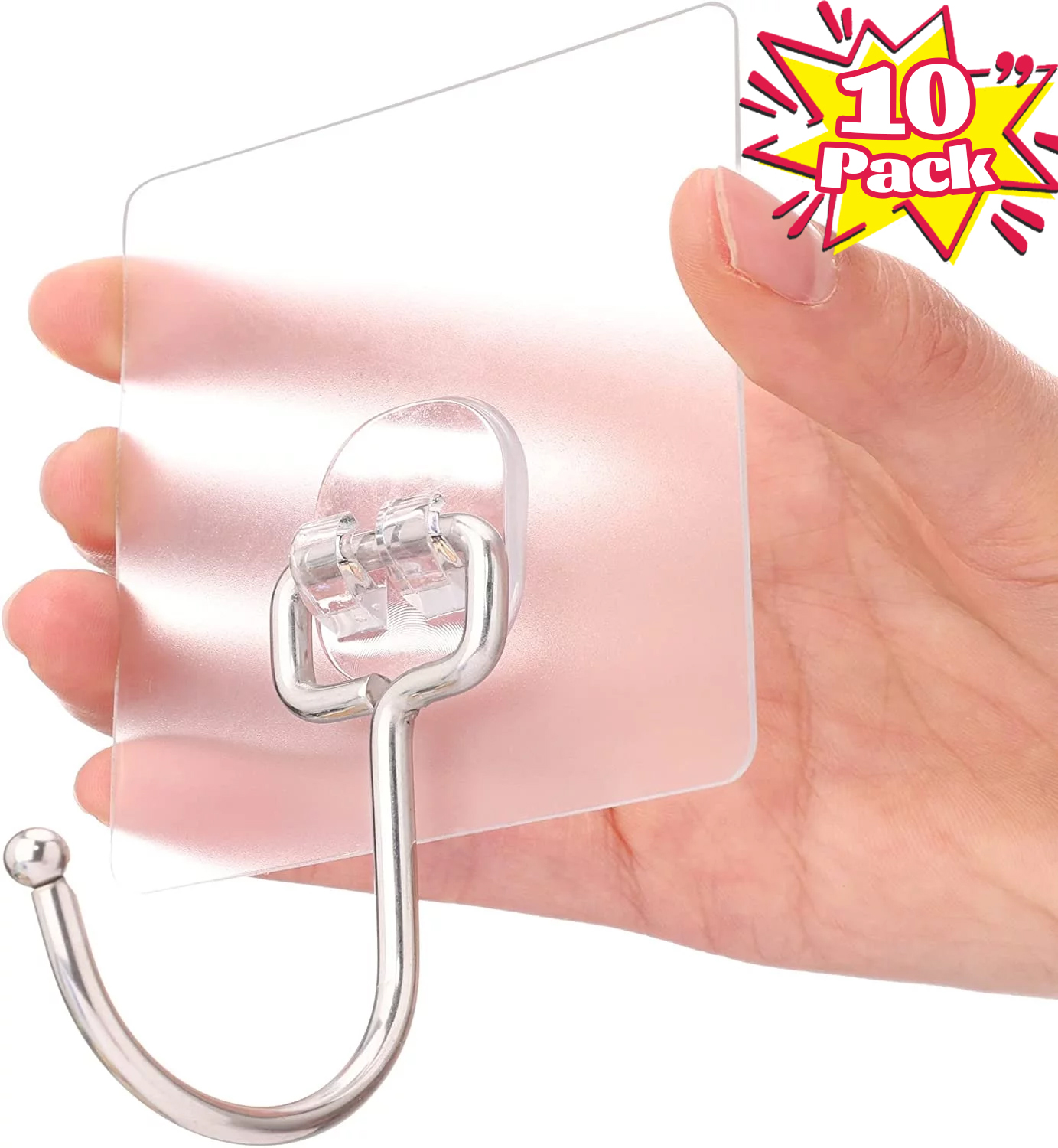 10x Removable Clear Self Adhesive Hooks Wall Sticky Holder Heavy Duty ...