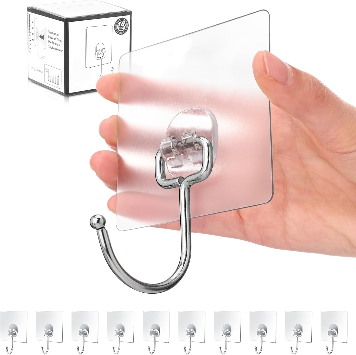 10-Pack All-Purpose Large Adhesive Hooks for Hanging,Banana Hook,Heavy ...