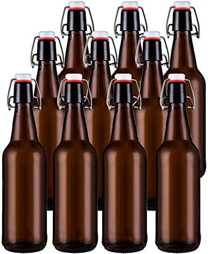 10 Pack Amber Glass Beer Bottles,16 oz Swing Top Glass Bottles with ...