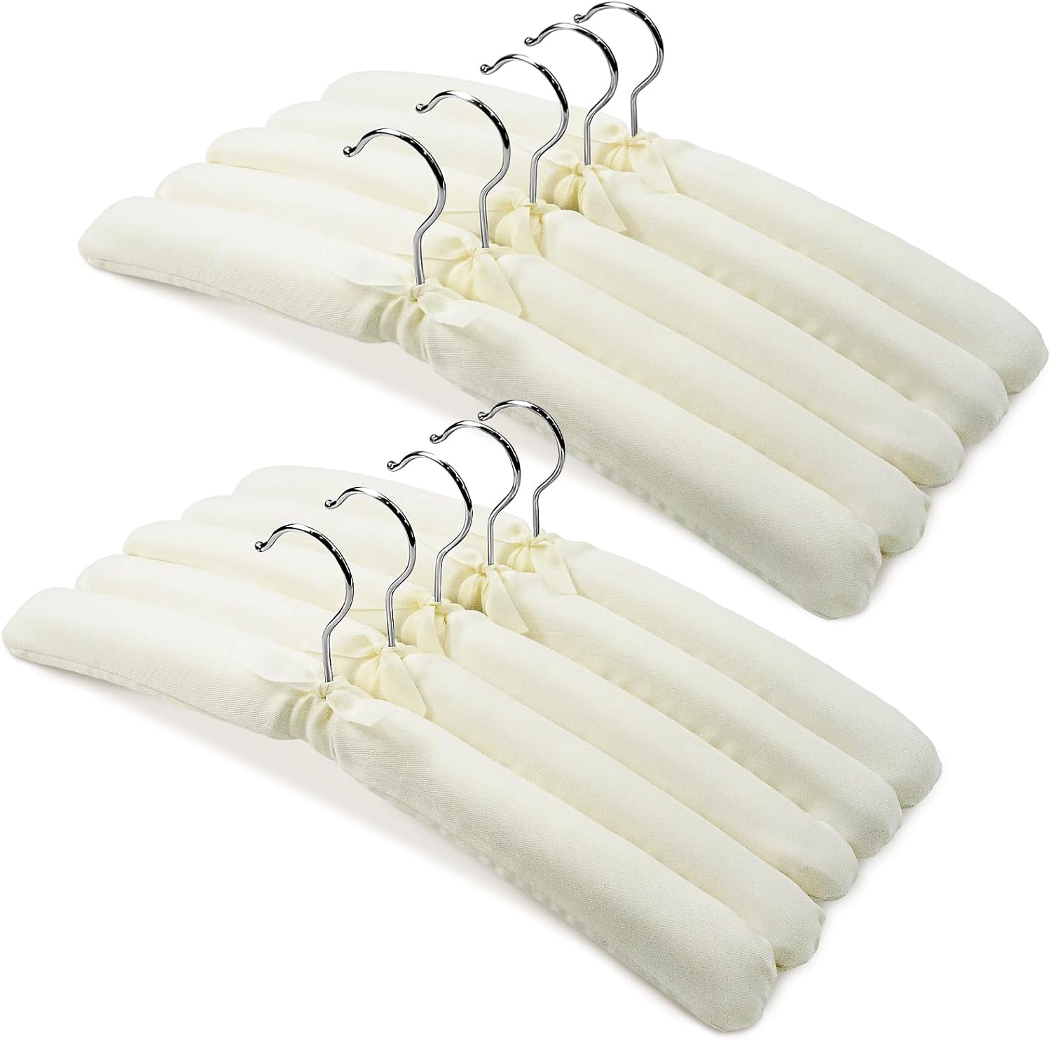 10 Pack Anti Slip Padded Hangers, 17 Inch Beige Cushioned Hangers with ...