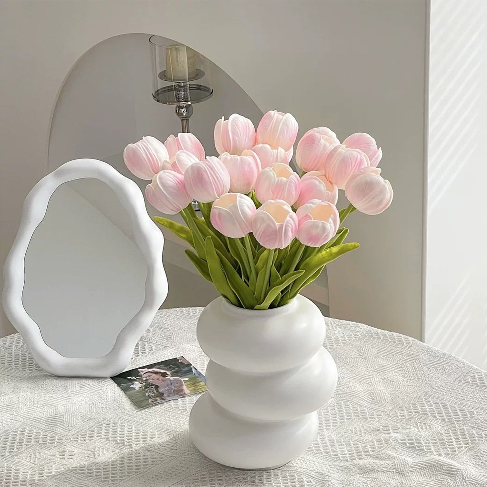 10-Pack Artificial Flowers White & Plastic Home Decor 12.99" Tall ...