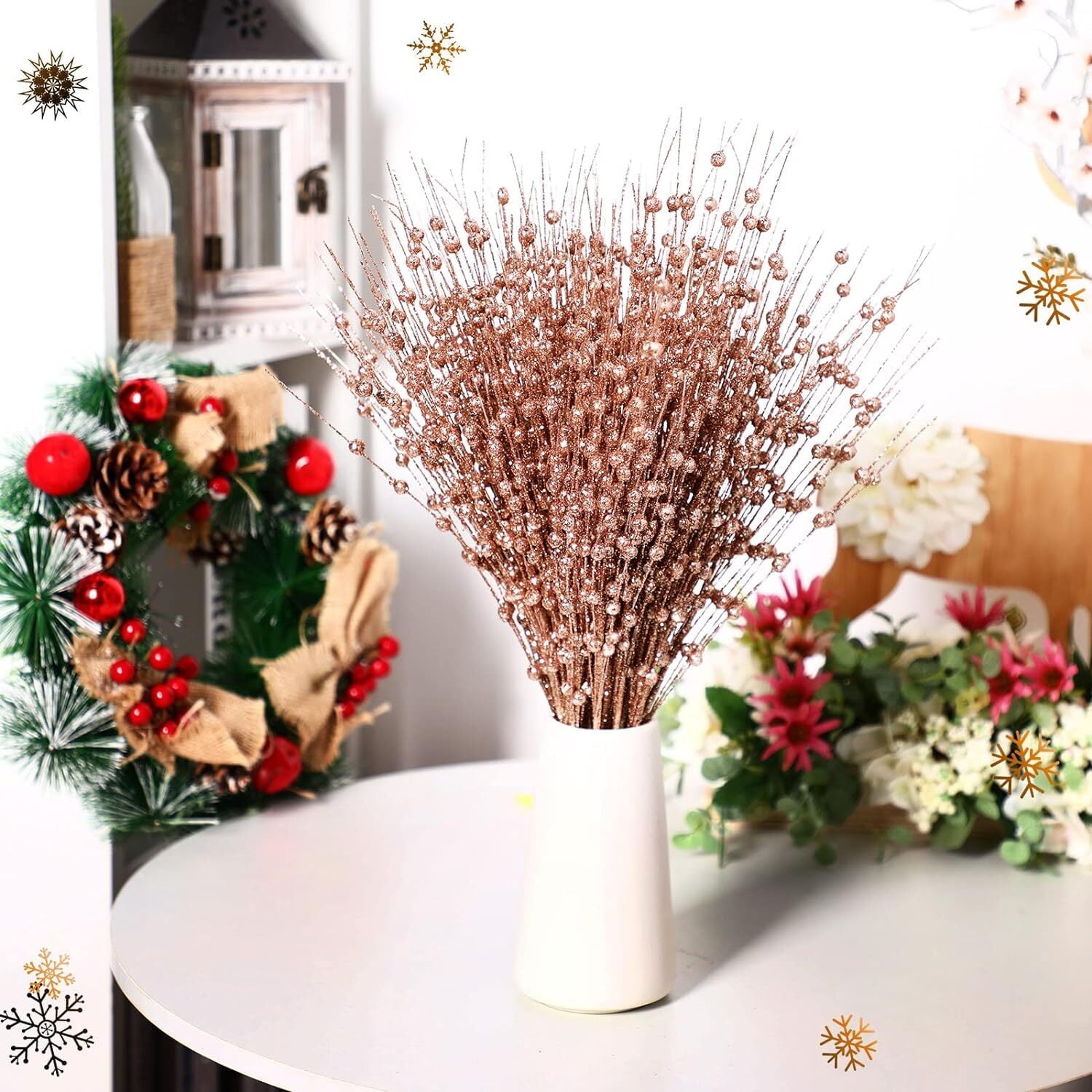 10 Pack Artificial Glitter Holly Berry Stem Ornaments Berry Picks ...