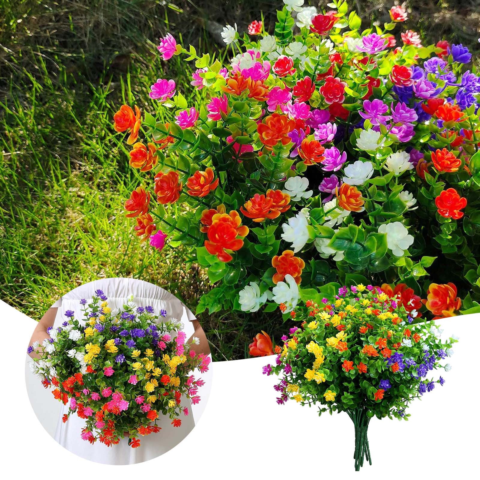 10-Pack Artificial Outdoor Shrubs â Durable Flowers for Hanging ...