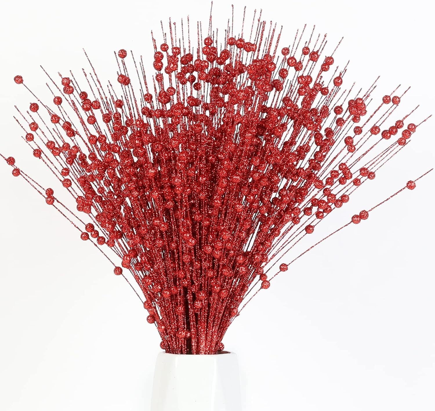 10 Pack Artificial Red Berry Stems, 15.7 Inch Glitter Burgundy Red ...