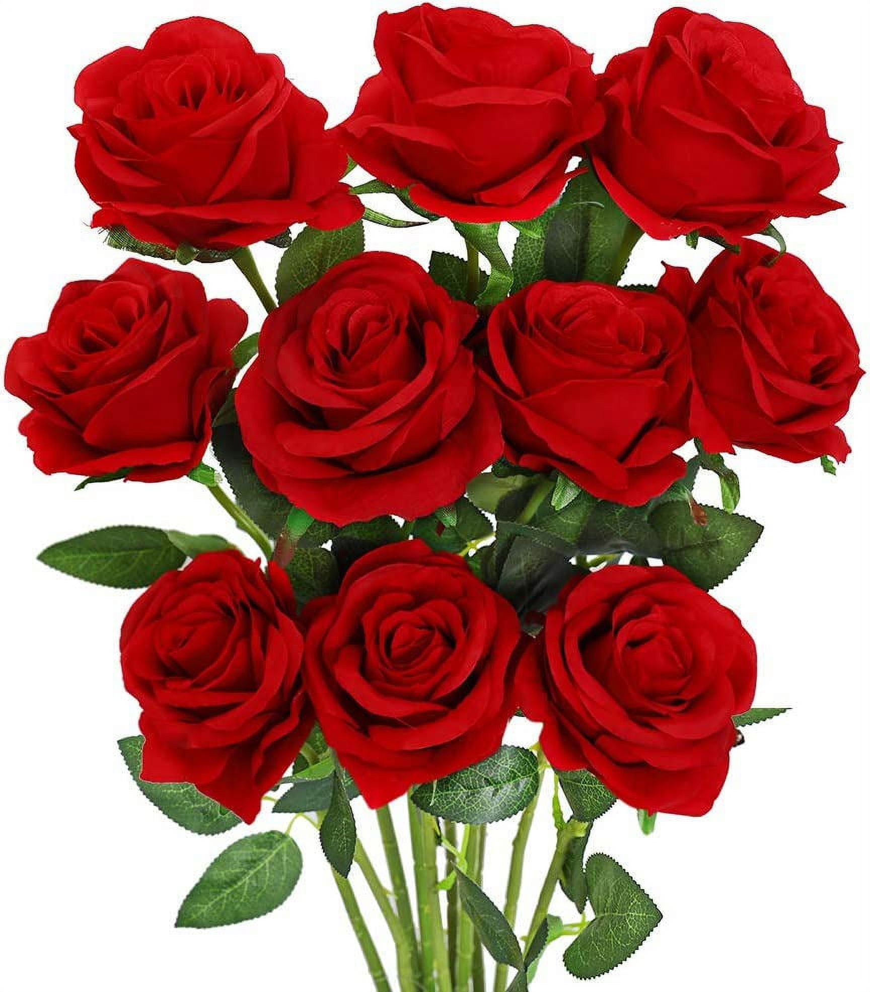 10 Pack Artificial Rose Flower Red Silk Roses with Stem Fake Flowers ...
