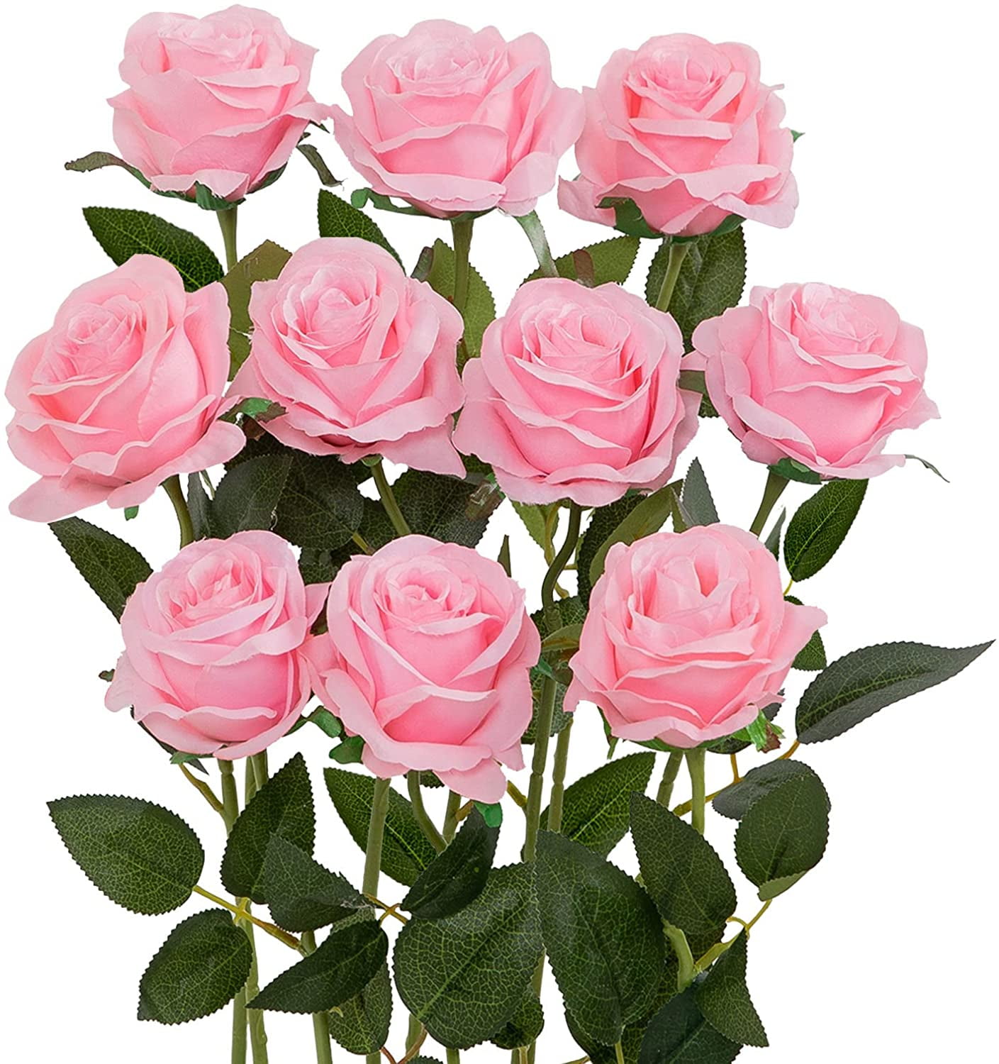 10 Pack Artificial Rose Flower Red Silk Roses with Stem Faux Roses ...