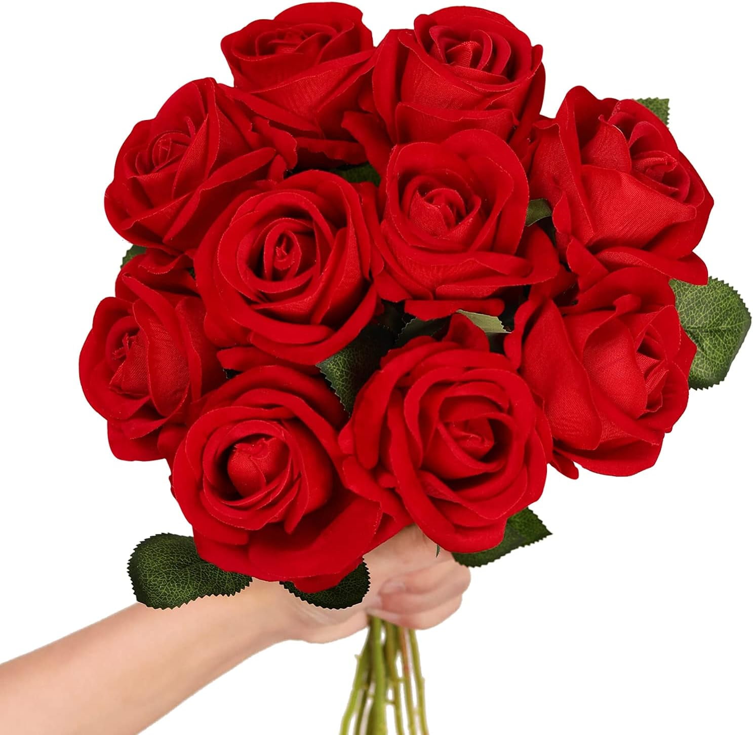 10 Pack Artificial Velvet Roses Fake Halloween Black Rose Silk Flowers ...