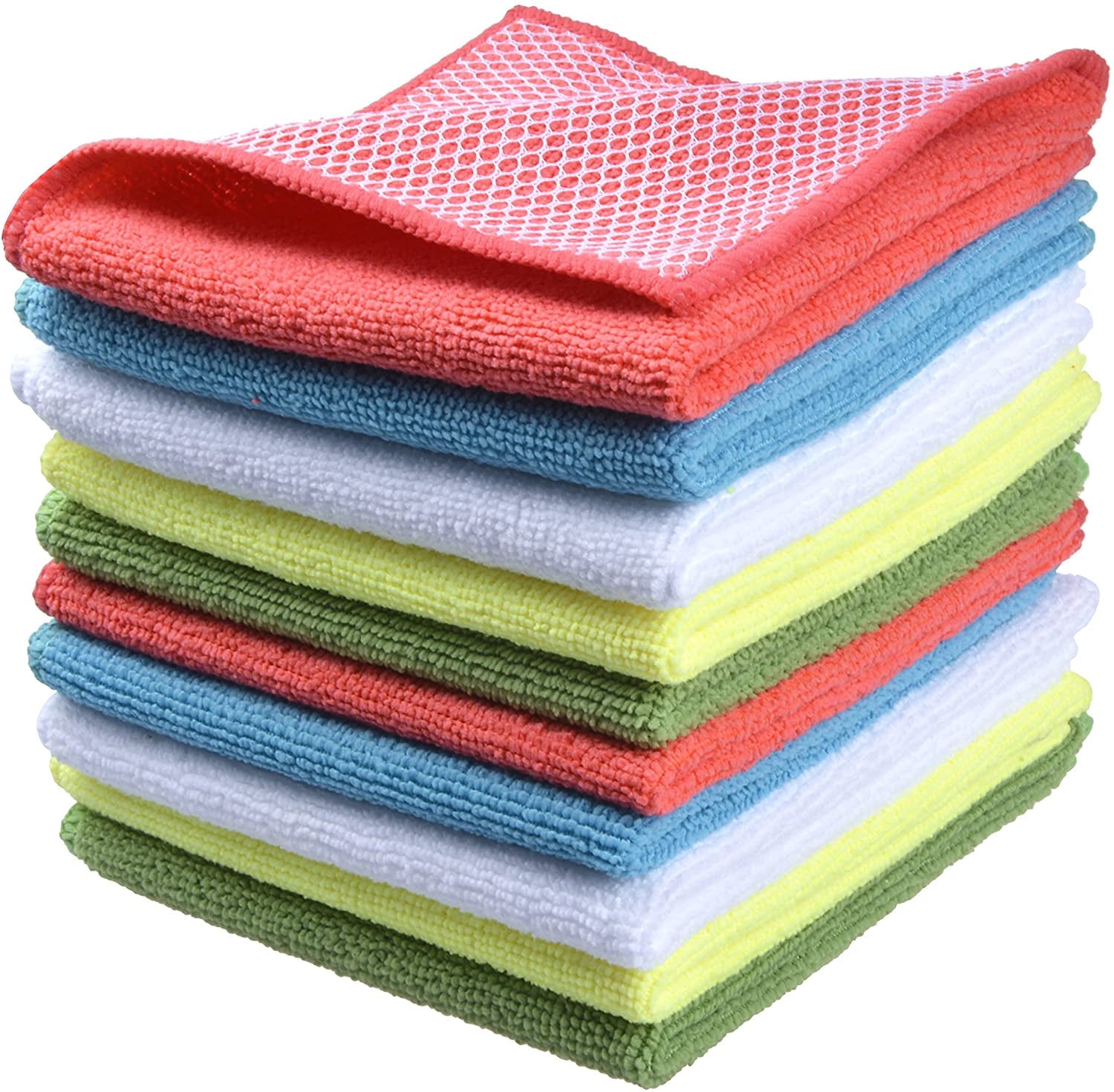 10-Pack Assorted Color Microfiber Dish Cloths – 12x12 Inch Dual-Sided ...