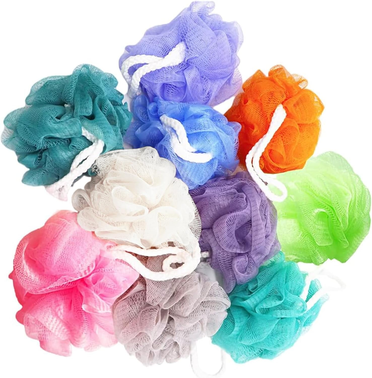 10 Pack of Bath Loofah Shower,Small Size Sponge Pouf Body Scrubber ...