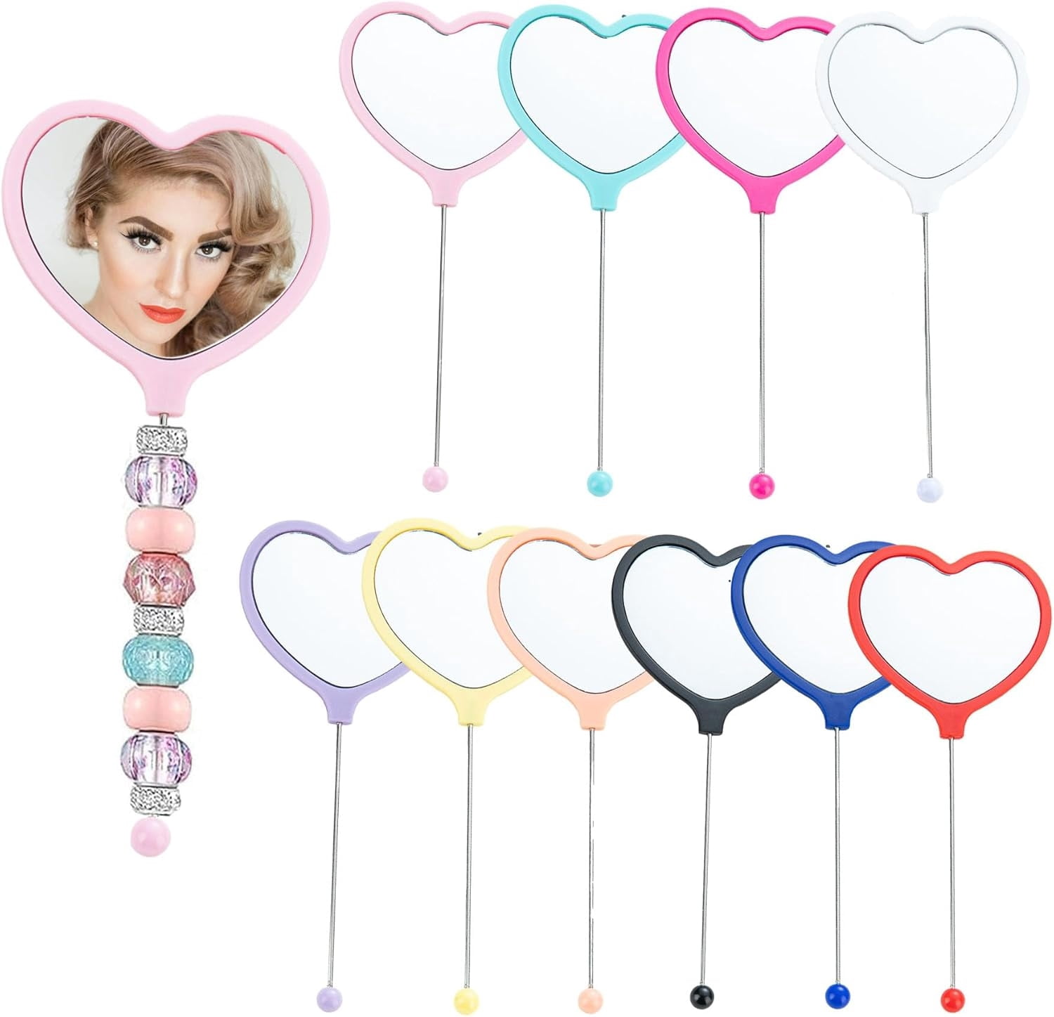 10 Pack Beadable Mirrors with Blank Bar Cute Travel Makeup Handheld ...