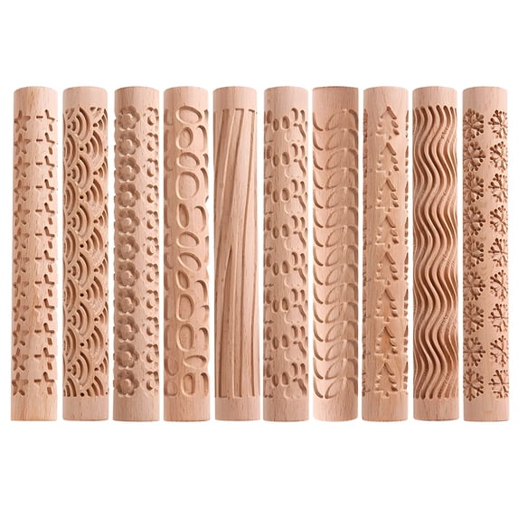 10 Pack Beechwood Rolling Pins, Embossed Pattern Wooden Pastry Rollers ...