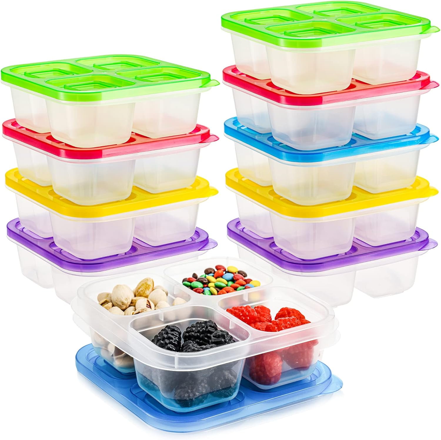 10 Pack Bento Snack Boxes, Reusable Meal Prep Containers, 4-Compartment ...