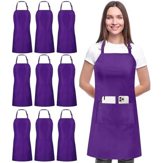 10 Pack Bib Apron Adjustable with 2 Pockets, Water and Oil Resistant ...