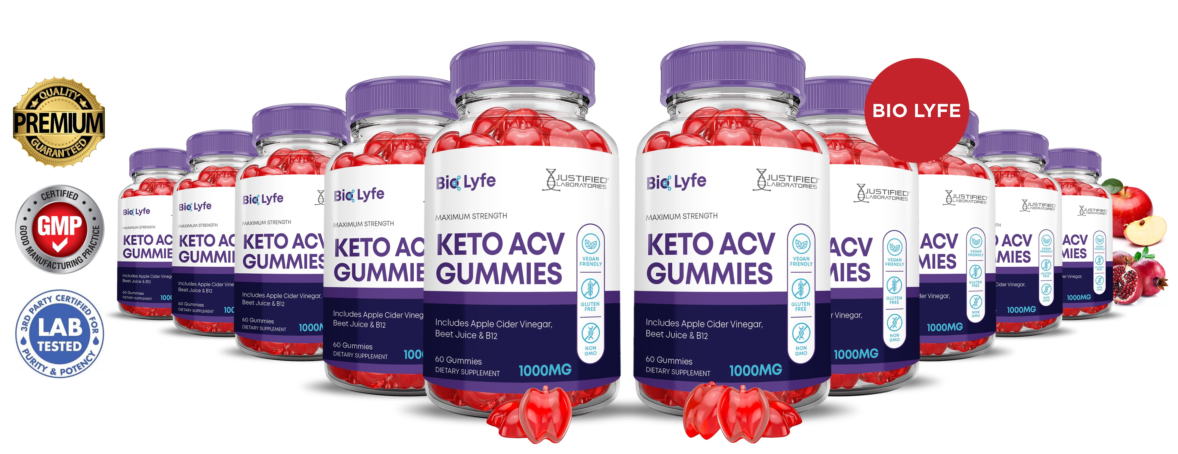 Bio Lyfe Keto ACV Gummies 1000MG, Dietary Supplement, Vegan, Non-GMO ...