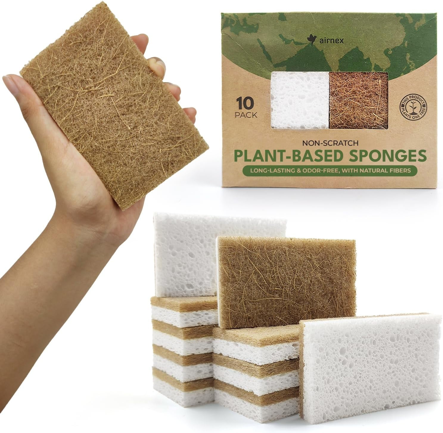 10 Pack Biodegradable Natural Kitchen Sponge - Compostable Cellulose ...