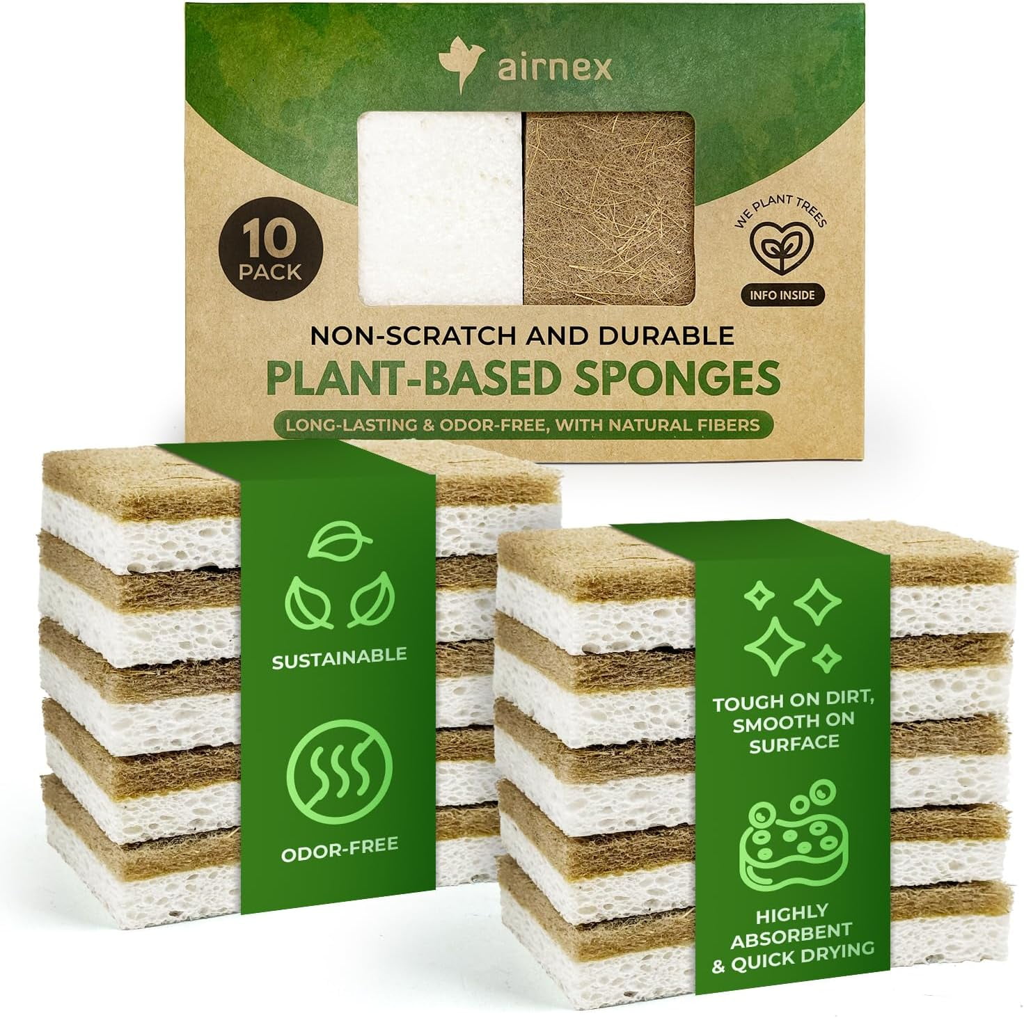 10 Pack Biodegradable Natural Kitchen Sponge - Compostable Cellulose ...