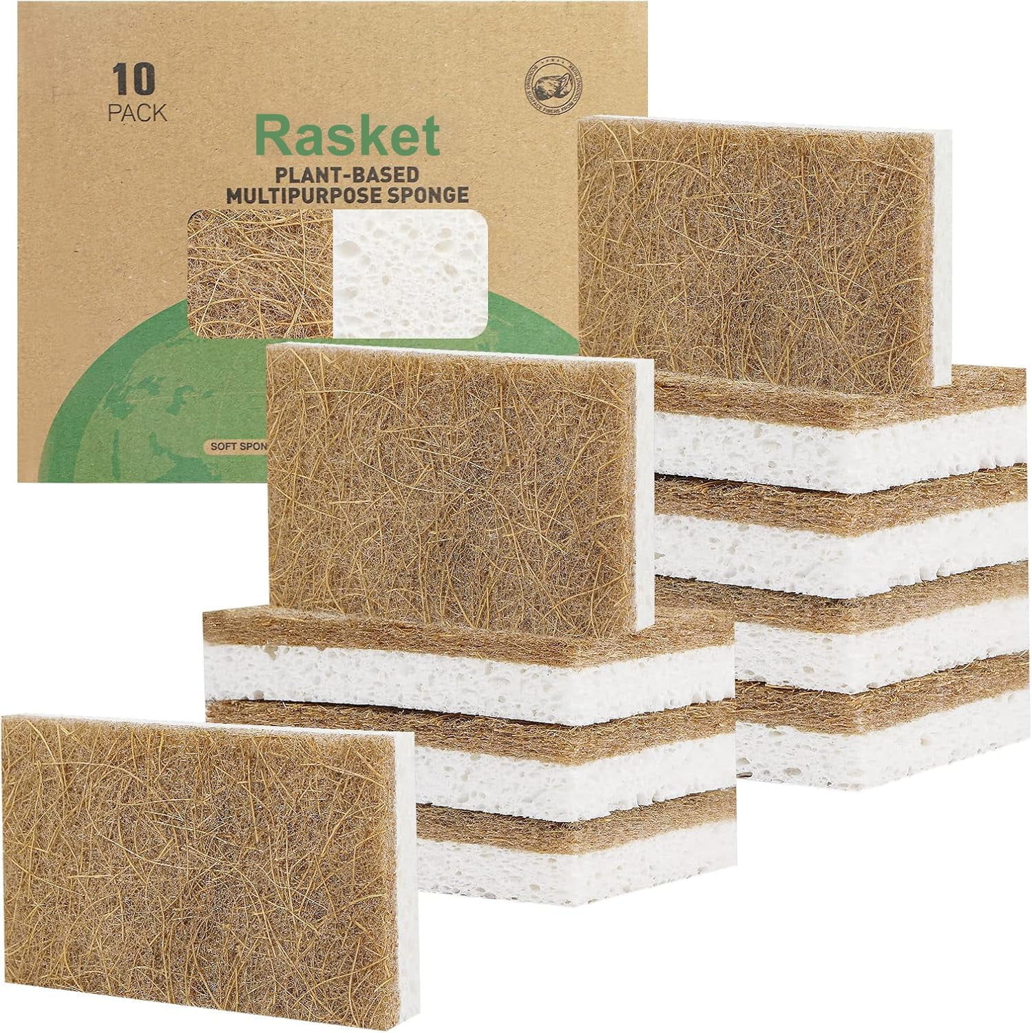 10 Pack Biodegradable Natural Sponges Kitchen - Compostable Cellulose ...