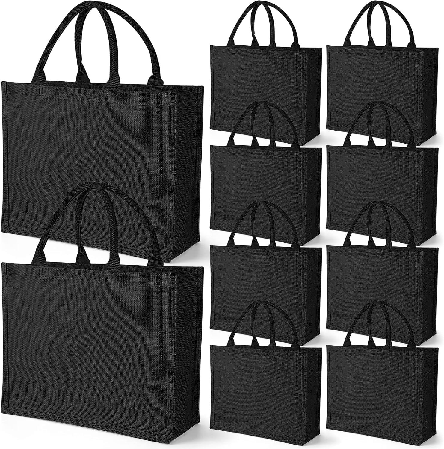 10 Pack Black Burlap Tote Wedding Jute Gift Bags with Handles - Large ...
