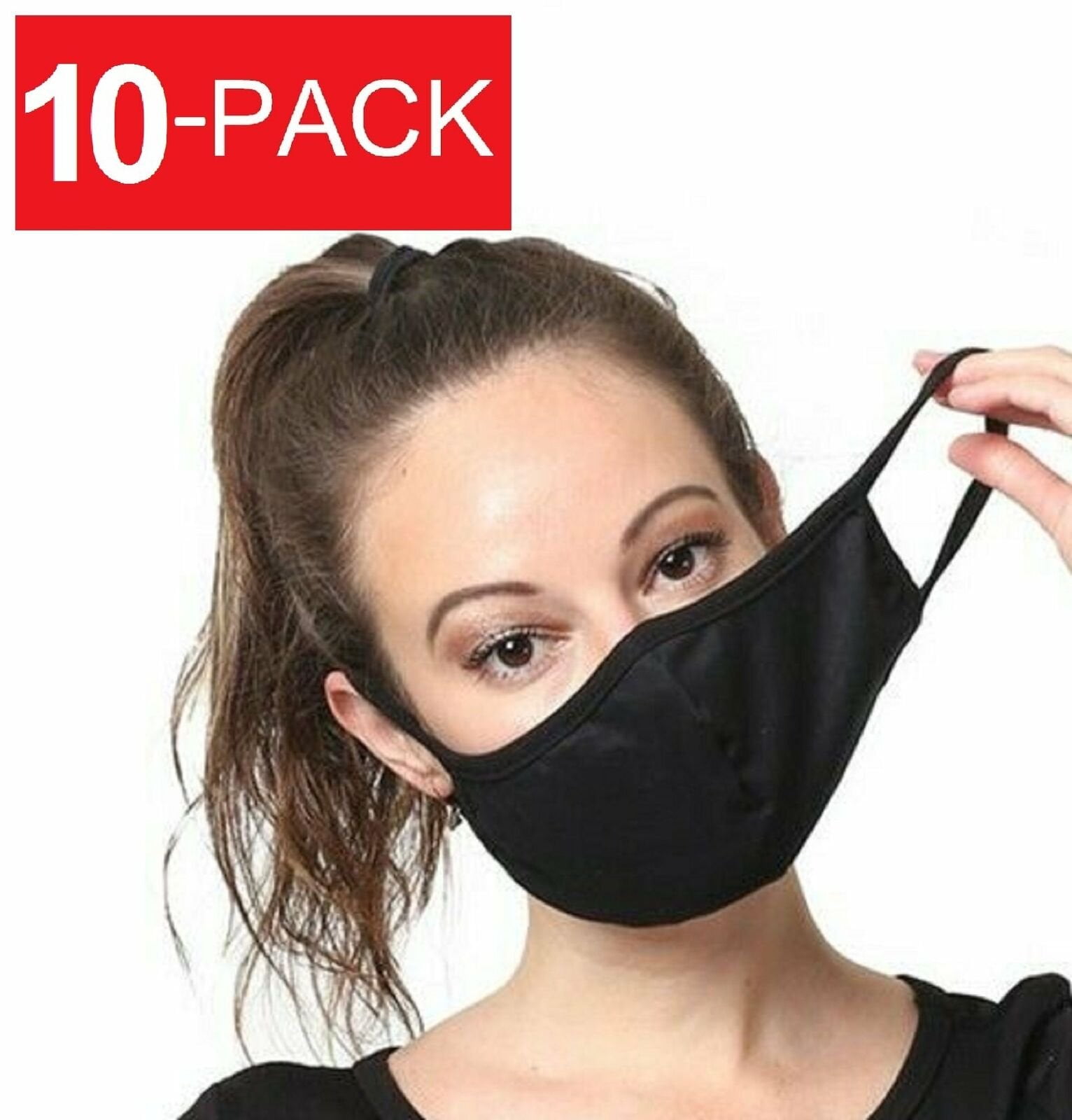 10-Pack Black Cotton Adult Face Mask - Reusable Washable Unisex ...