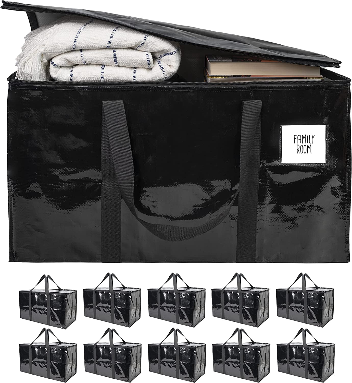 10-Pack Black Moving Bags, Extra Large Storage Bags with Zipper, Water ...