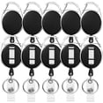 10-Pack Black Retractable Badge Reels with Carabiner Clip & Key Ring ...